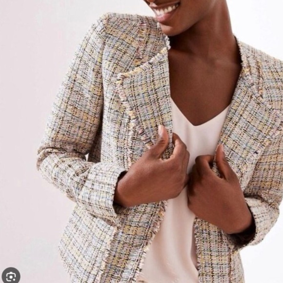 LOFT | Jackets & Coats | Loft Multicolored Tweed Blazer With Frayed ...